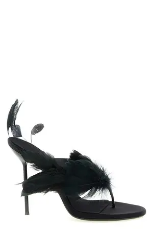 Paris Texas Lidia Feather Thong Mules - Black