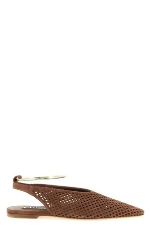 JIL SANDER Openwork Suede Slingback Ballet Flats - Brown