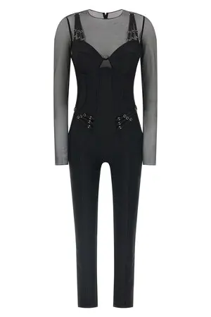 Elisabetta Franchi Jersey And Tulle Jumpsuit - Black