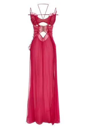 NENSI DOJAKA Frilled Gown With Cutouts - Fuchsia
