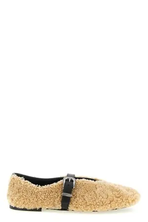 KATE CATE Jude Shearling And Smooth Leather Ballet Flats - Beige