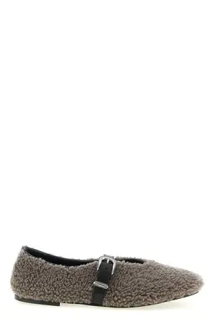 KATE CATE Jude Shearling And Smooth Leather Ballet Flats - Gray