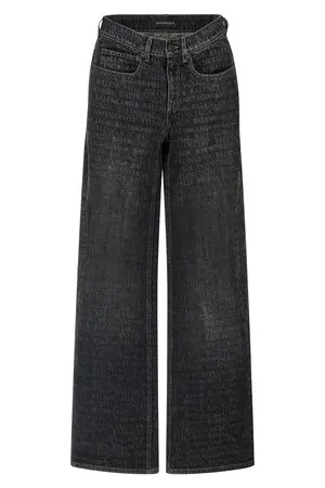 Balenciaga Monogram Print Wide Leg Jeans