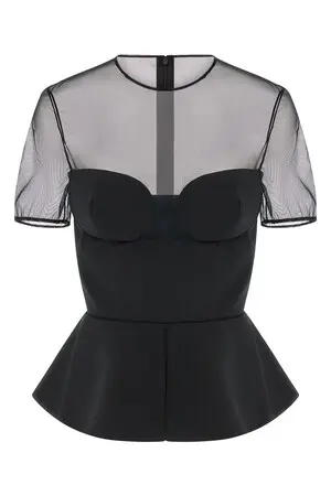 NENSI DOJAKA Tailored Bustier With Sheer Neckline' Top - Black
