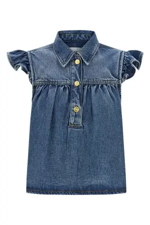 GANNI Denim Ruffle Top