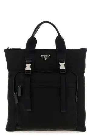 Prada Re-nylon And Saffiano Backpack Shopping Bag - Black