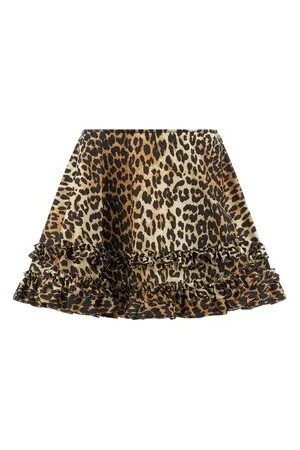 GANNI Leopard Duchesse Nylon Mini Frill Skirt - Brown