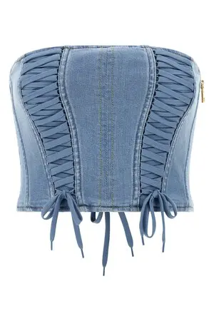 Elisabetta Franchi Denim Bustier Top - Light Blue