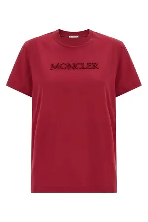 Moncler Embroidered Logo Cotton T-shirt - Red