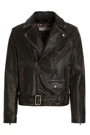 GOLDEN GOOSE Vintage Effect Leather Biker Jacket