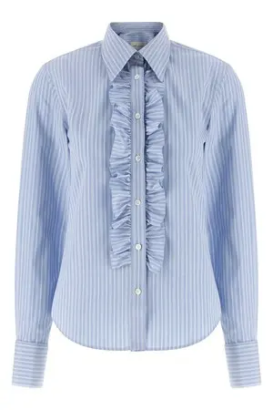 AMI Paris Striped Cotton Poplin Jabot Shirt