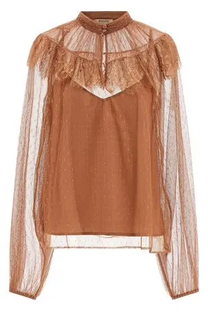 Twin-set Tulle Plumetis Blouse - Brown