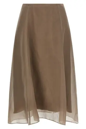 Brunello Cucinelli Crispy Silk Midi Skirt