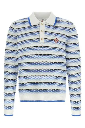 Casablanca Tuck Stitch Long Sleeve' Polo Shirt - Blue