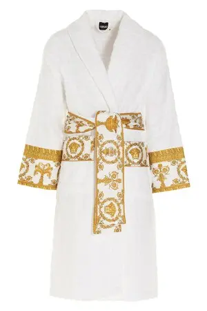 Versace Embossed Logo Bathrobe - White