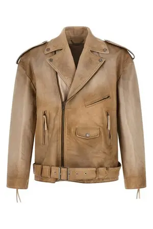 GOLDEN GOOSE Phoebe Leather Biker Jacket - Beige