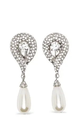 Alessandra Rich Metal Crystal Pendant Pearl Earrings