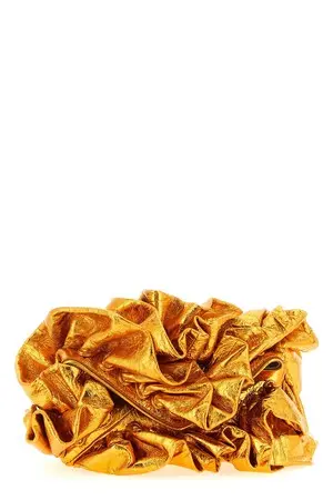 Dries Van Noten Ruffle Laminated Leather Clutch Bag - Orange