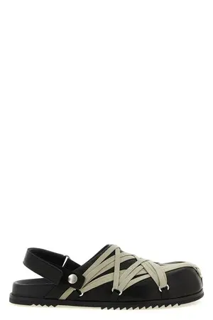Rick Owens Megalace Granola Hammered Leather Mules - Black