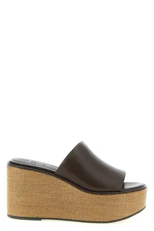 Brunello Cucinelli Leather And Raffia Wedges - Brown