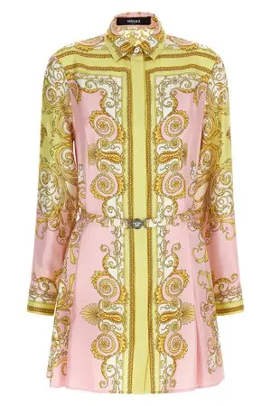 Versace Spring Barocco Silk Twill Mini Dress - Multi