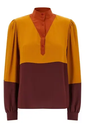 Saint Laurent Silk Color-block Blouse - Multi