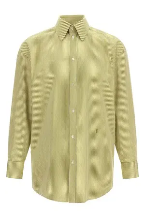 Saint Laurent Striped Cotton Poplin Shirt - Green