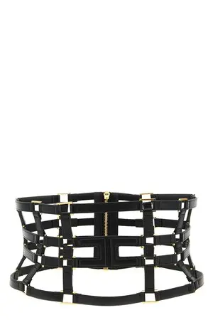 Elisabetta Franchi High Waist Metallic Effect Leather Belt