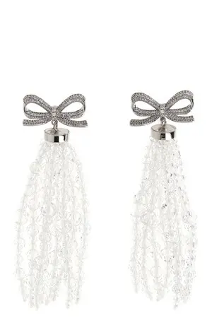 SELF-PORTRAIT Bow Beaded Waterfall Earrings - Silver