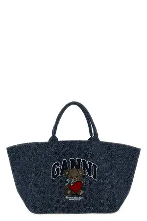GANNI Tweed Denim Bear Shopping Bag