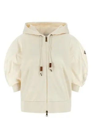 Moncler Cotton Zip-up Hoodie With Nylon Puff Raglan Sleeves - White