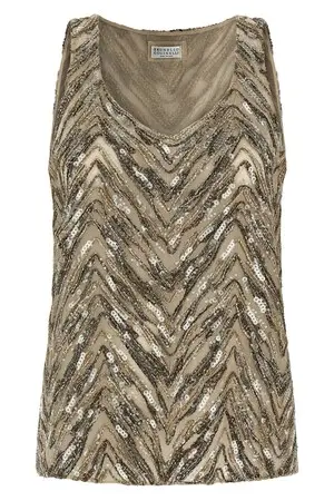 Brunello Cucinelli Dazzling Chevron Embroidery' Top - Beige