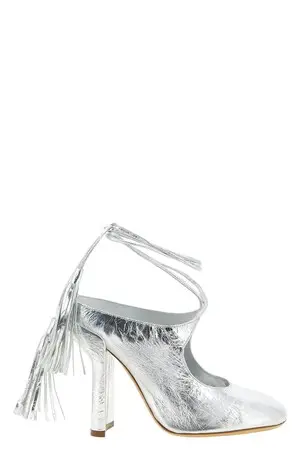 Dries Van Noten Laminated Leather Mules - Silver