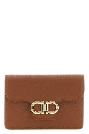 FERRAGAMO Gancini Hammered Calf Leather Keyring - Brown