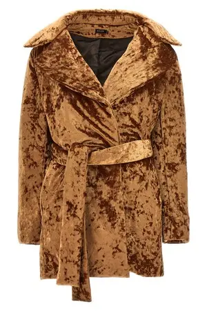 Atlein Crushed Velvet Padded Coat - Brown