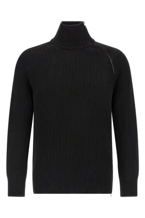 RIVIERA PROJECT Asymmetrical Zip Ribbed Knit Sweater