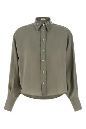 Brunello Cucinelli Sequin Collar Linen Shirt