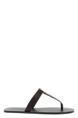 Saint Laurent Babylone Leather Flat Sandals - Brown