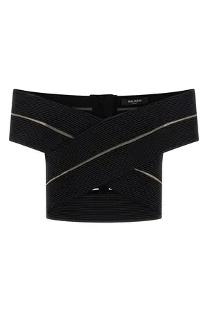Balmain Off-the-shoulder Crop Top - Black