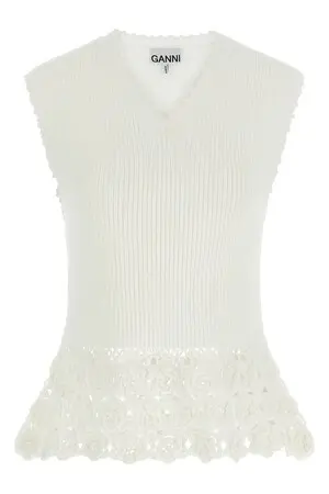 GANNI Cotton Crochet' Vest - White