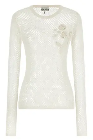 GANNI Pointelle Cotton Sweater - White