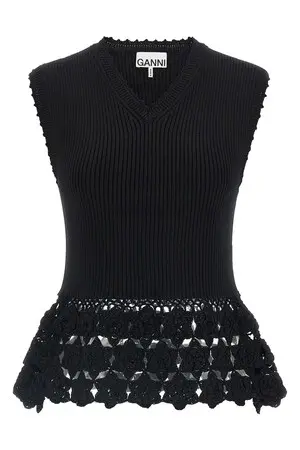GANNI Cotton Crochet' Vest - Black
