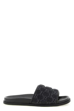 Gucci Gg Denim Slides - Black