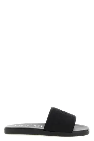 Gucci Jacquard Logo Fabric Slides - Black