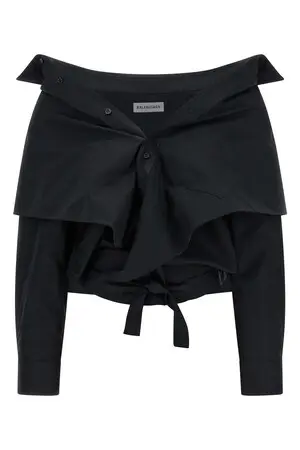Balenciaga Off-the-shoulder Cropped Cotton Shirt - Black
