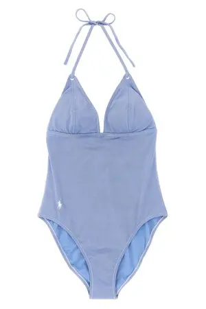 Polo Ralph Lauren Oxford Tech Fabric One-piece Swimsuit - Light Blue
