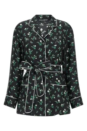 Dolce & Gabbana Floral Silk Twill Pajama Shirt - Black