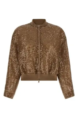 Brunello Cucinelli Sequin-embroidered Silk Bomber Cardigan