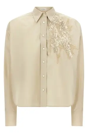 Brunello Cucinelli Dazzling Seabed Embroidery Shirt - Beige