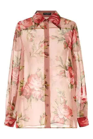 Dolce & Gabbana Bouquet Rose Silk Chiffon Shirt
